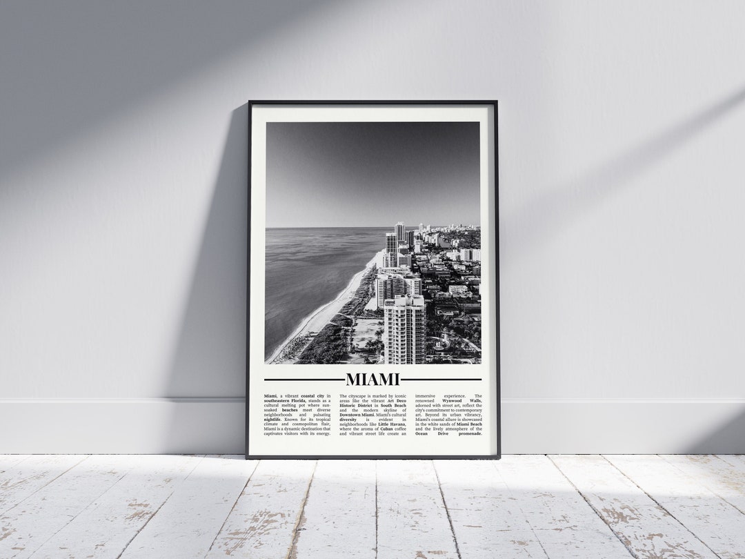 Miami Black and White Poster, Miami Print, Miami Wall Art, Miami Gift ...