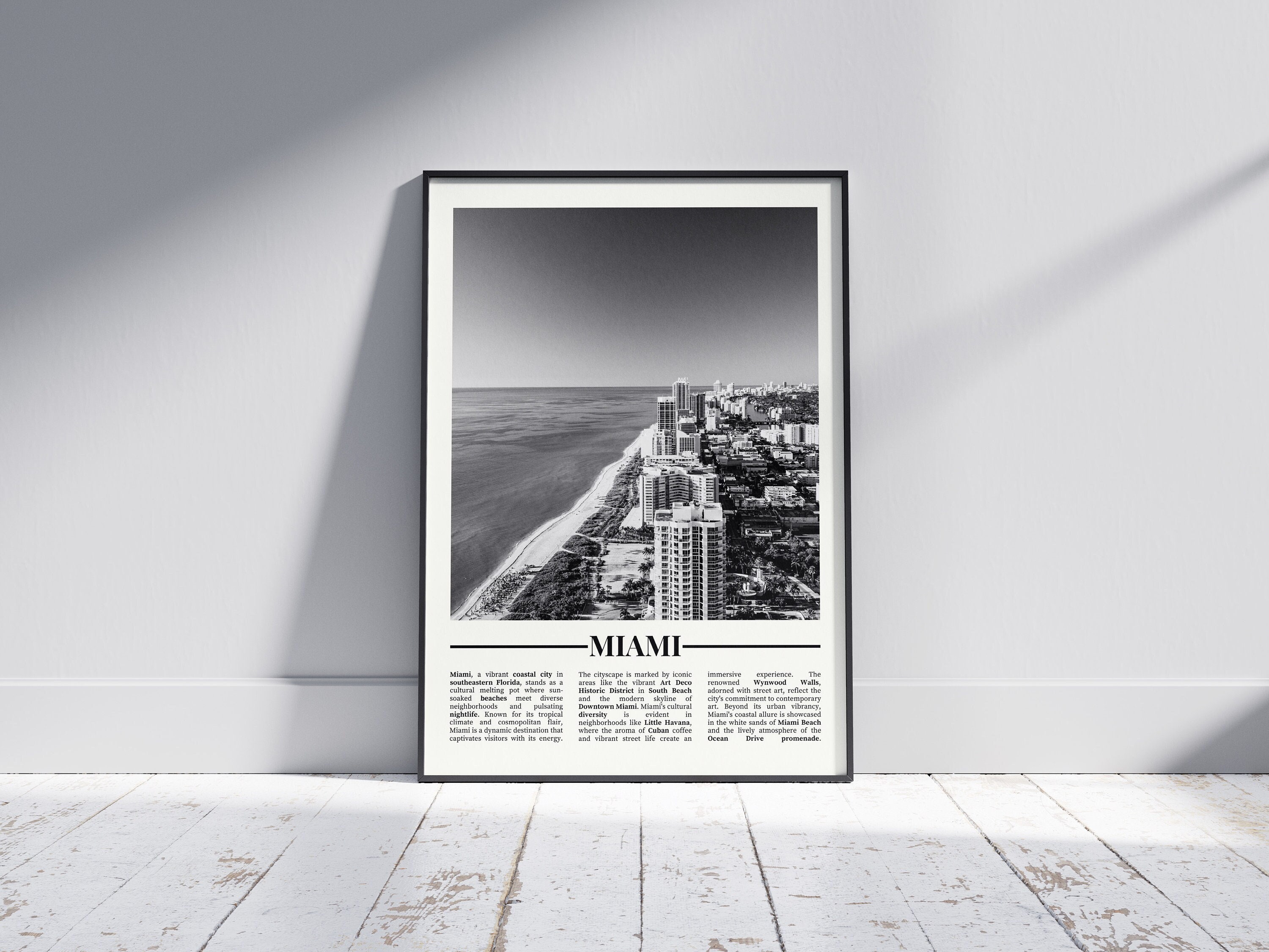 Miami Black and White Poster, Miami Print, Miami Wall Art, Miami Gift ...