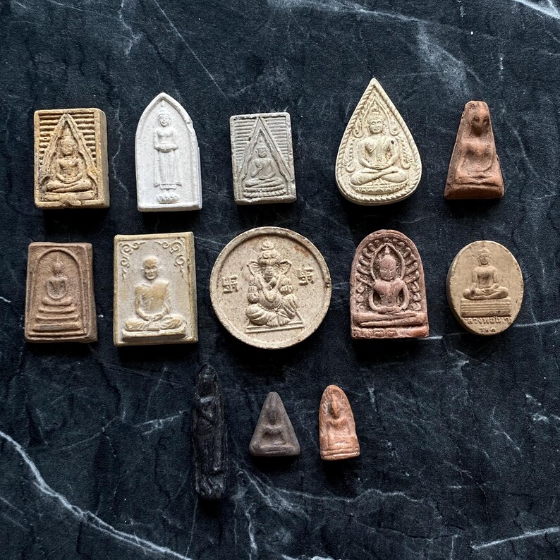 Thai Buddha Clay Amulet Tablets: Sacred Buddhist Relics, Altar Decor ...