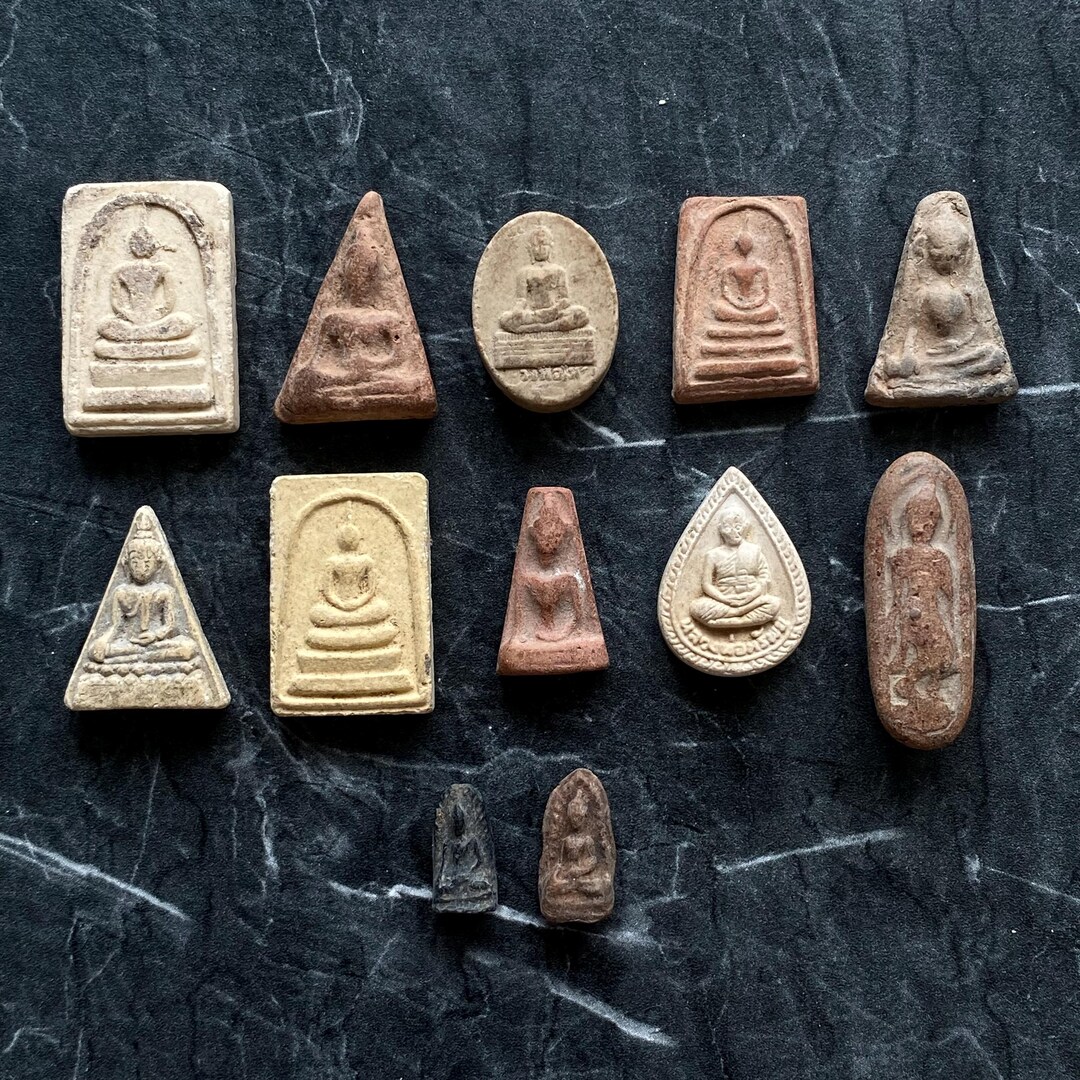 Thai Buddha Clay Amulet Tablets: Sacred Buddhist Relics, Altar Decor ...