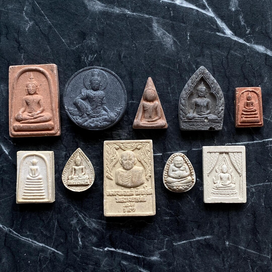 Thai Buddha Clay Amulet Tablets: Sacred Buddhist Relics, Altar Decor ...