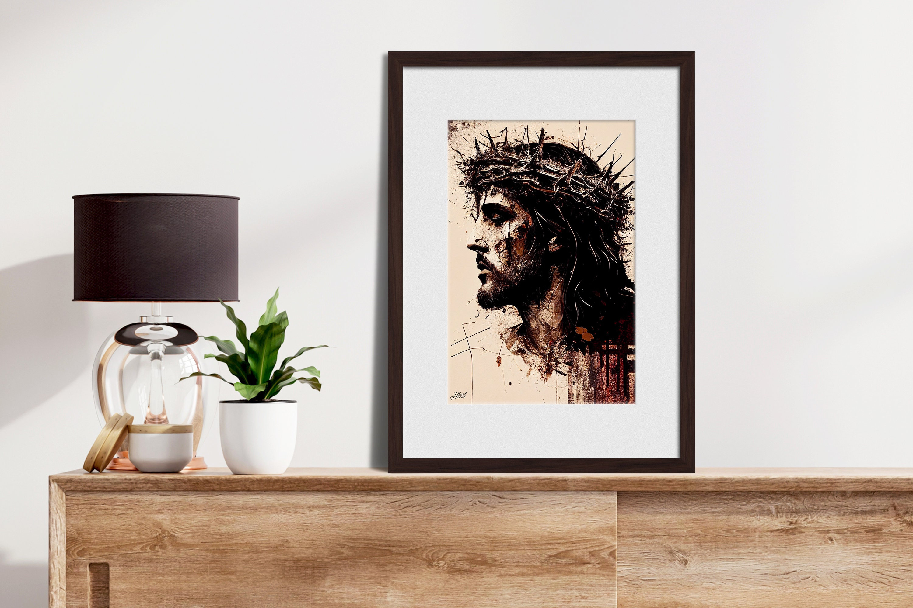 Jesus Christ Crown of Thorns Crucifix Portrait Modern Wall Decor Jesus ...