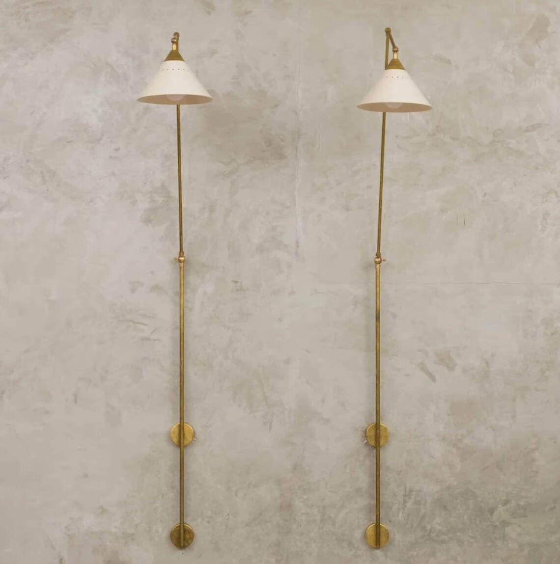 1950 Mid Century Style Two Large Italian Wall Lamps Sconces in Stilnovo ...