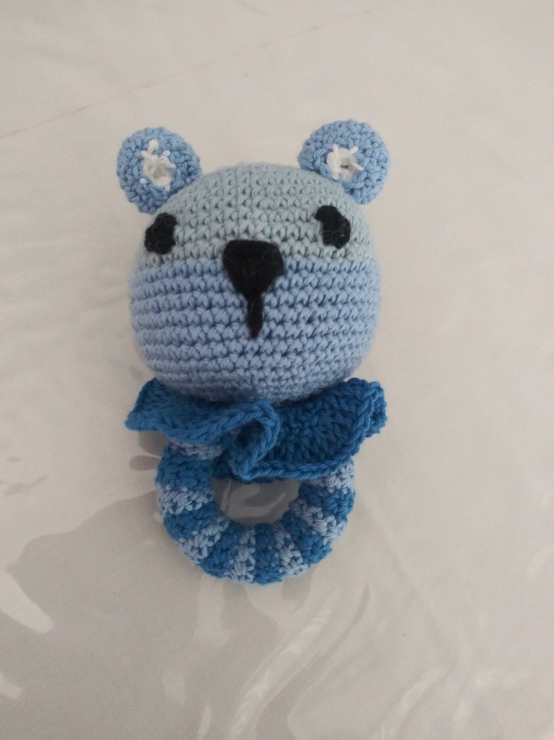 Crochet Animal Rattle, Organic Cotton and Beechwood, Bear Rattle, Panda ...