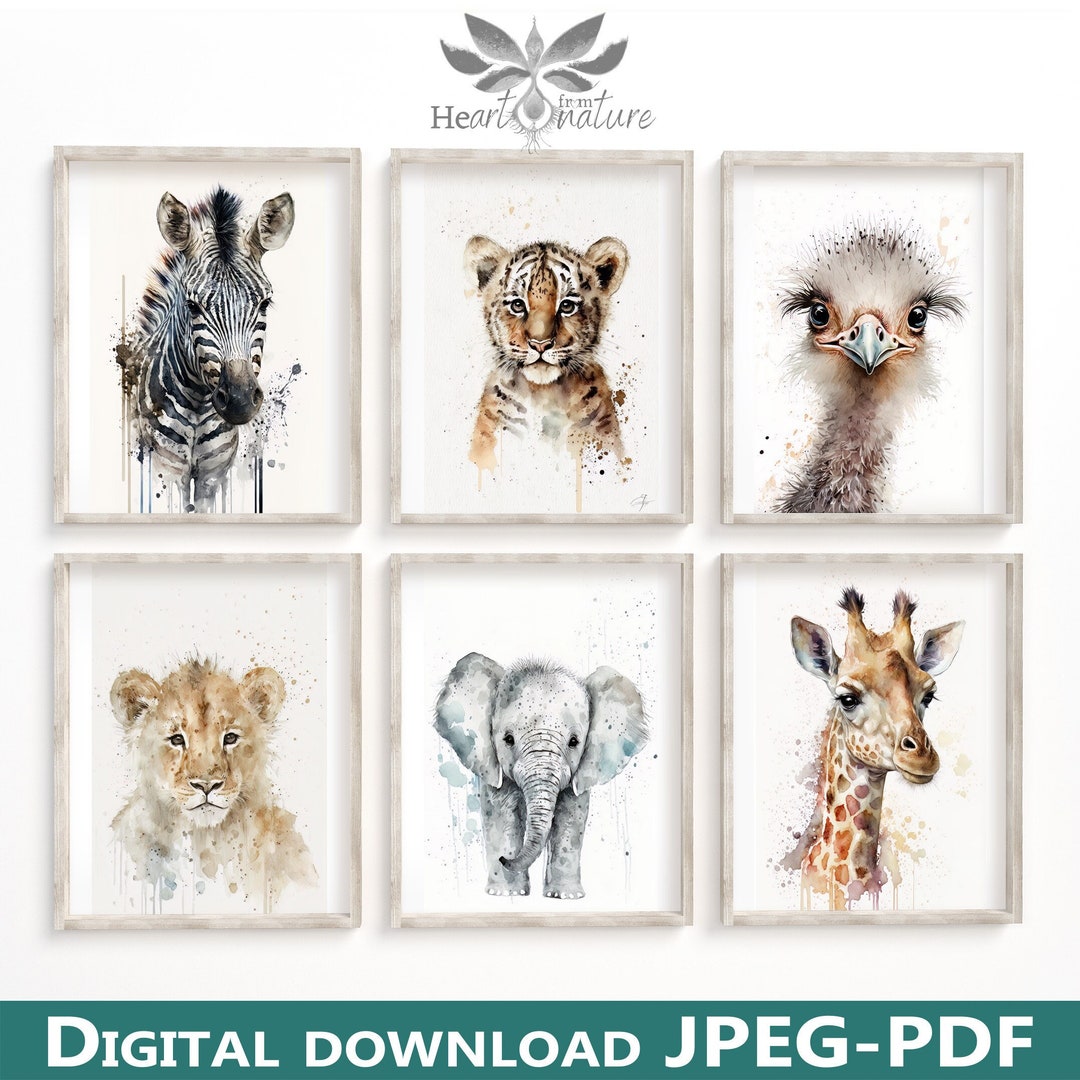 Cute Animals, Safari Nursery Poster, Prints Set of 9 | Printable Wall ...
