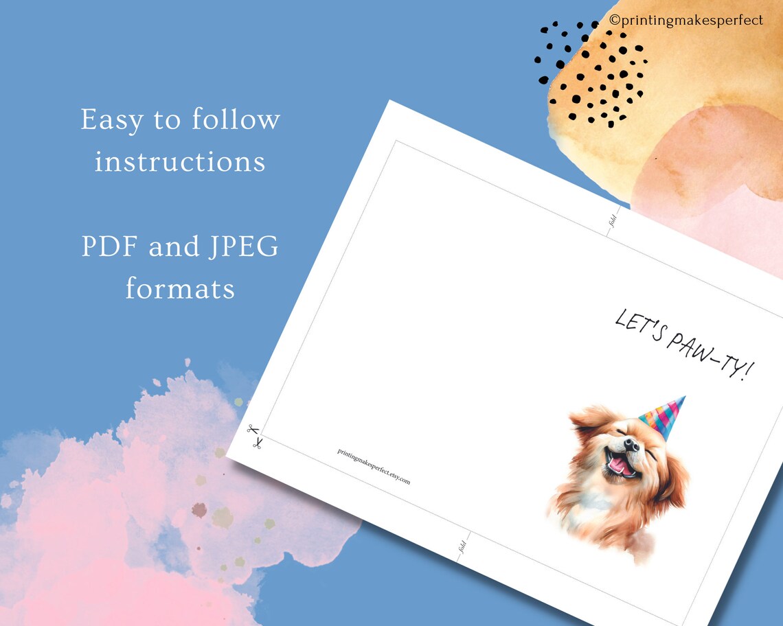 Printable Dog Birthday Card, 5x7 Instant Digital Download, Adorable ...