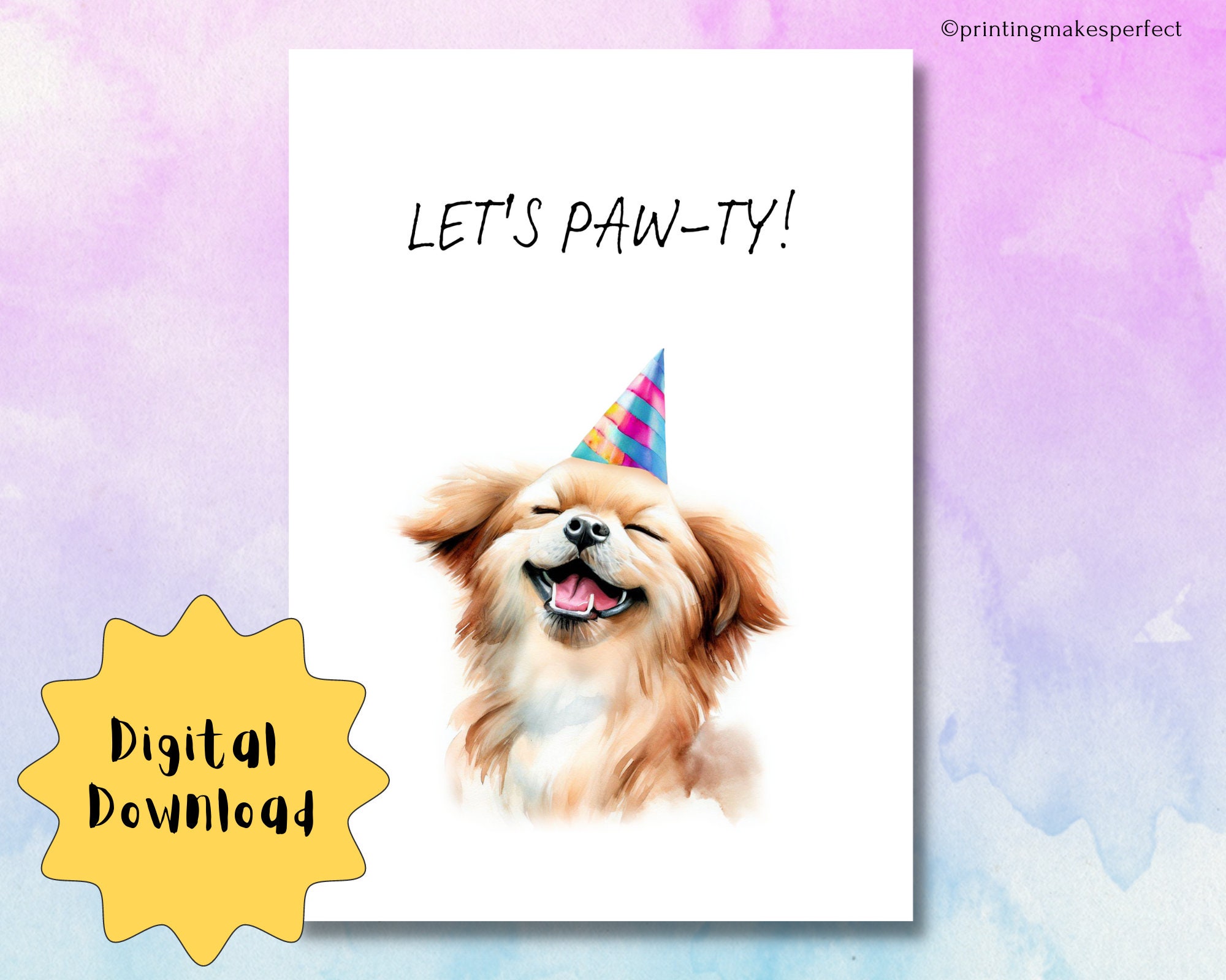 Printable Dog Birthday Card, 5x7 Instant Digital Download, Adorable ...