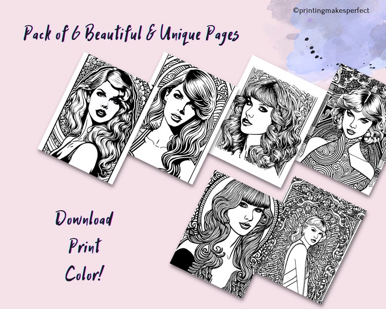 Taylor Swift Coloring Pages / Coloring Book PDF / Digital Download ...