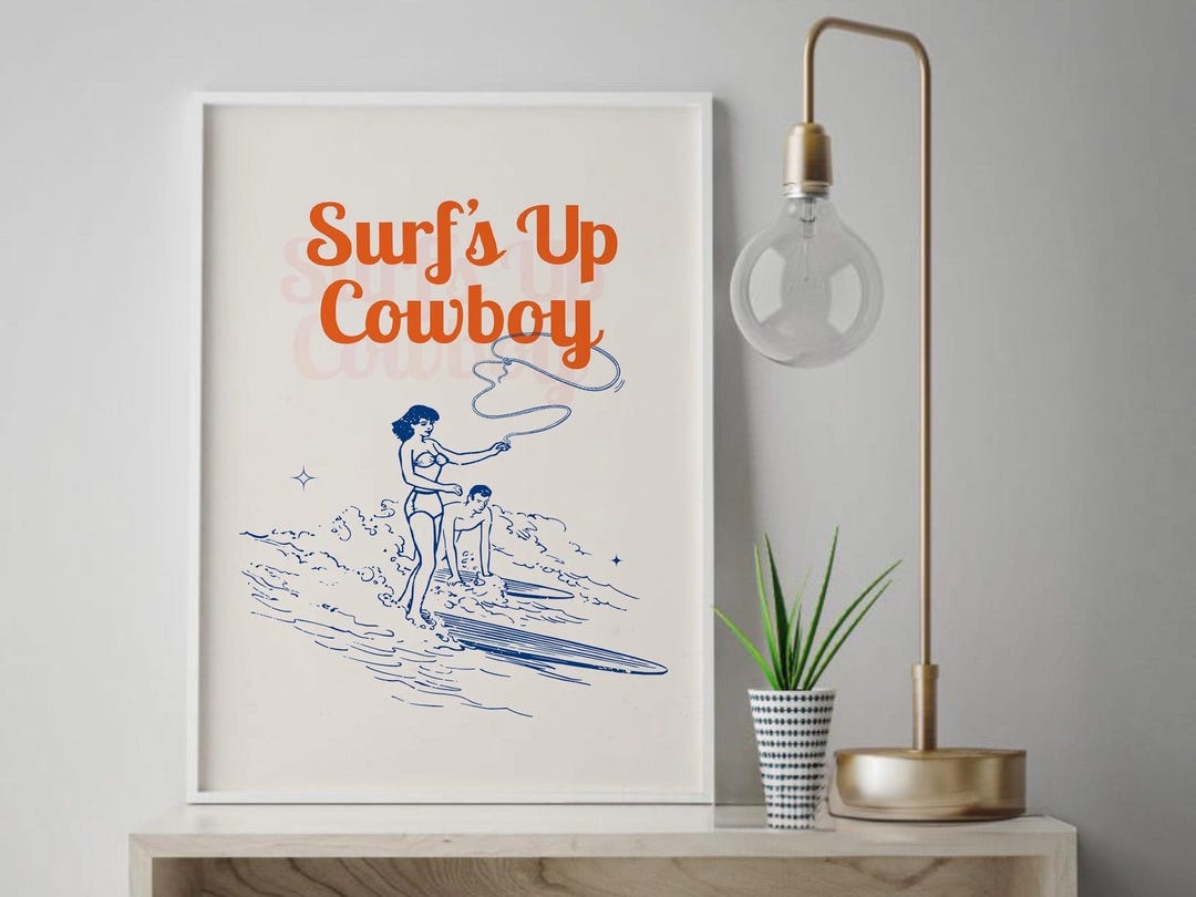 Surfs up Cowboy Retro Art Print, Vintage Style Aesthetic Wall Art ...