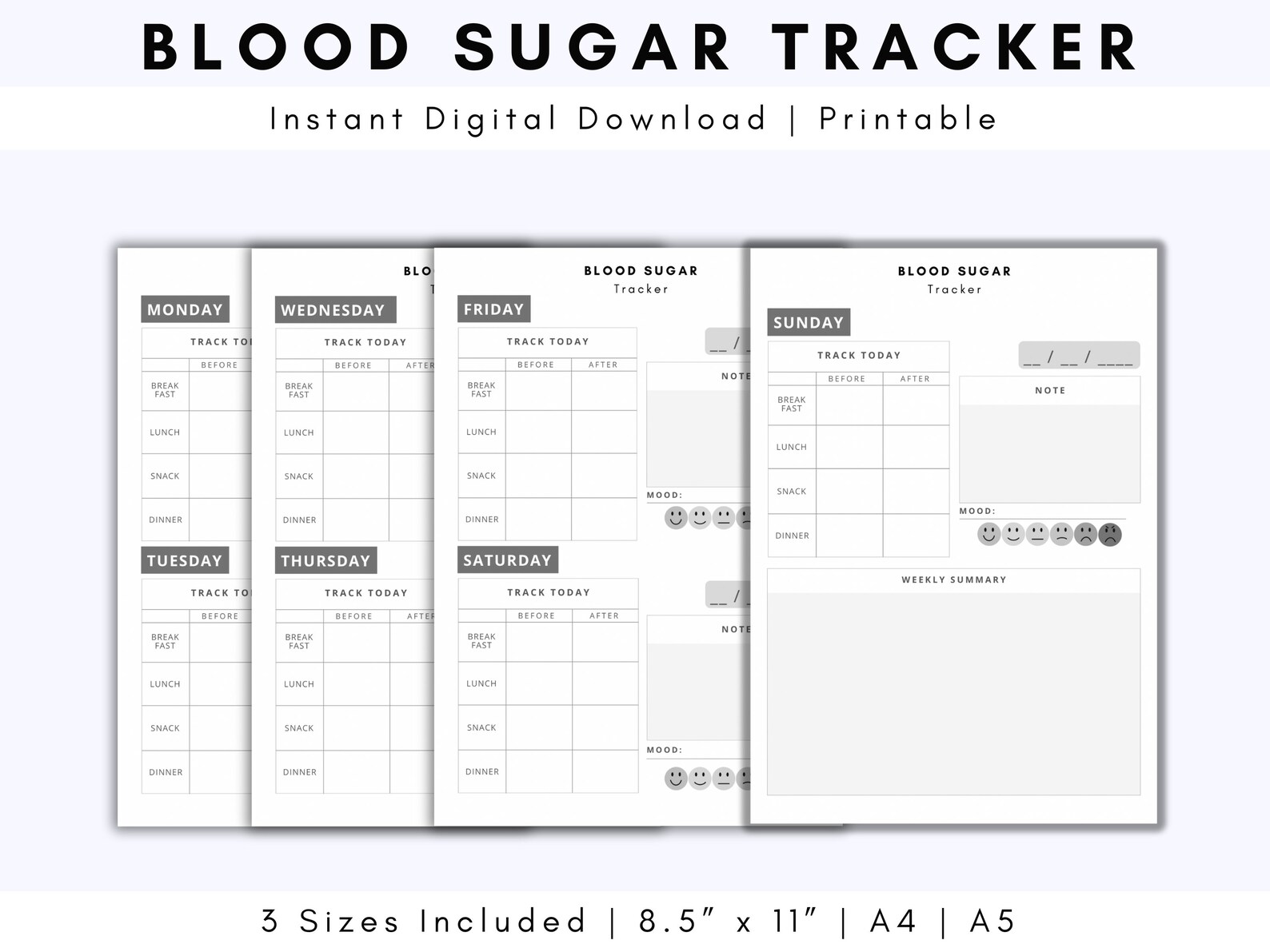 Blood Sugar Level Tracker for Mg/dl Numbers, Before and After Meal Mg ...