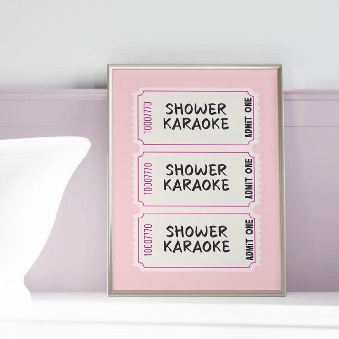 Shower Karaoke Ticket Poster, Digital Wall Art Print, Trendy Pink Wall ...