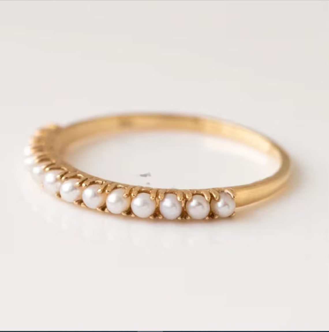 Freshwater Pearl Eternity Wedding Band Gold Plated Stackable Matching ...