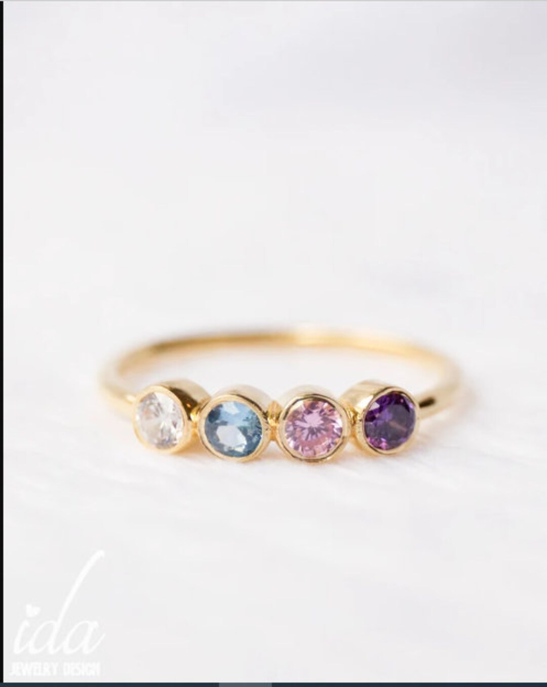 14K Gold Mothers Ring 2.3, 4 Stone, Birthstone Rings, Personalized ...
