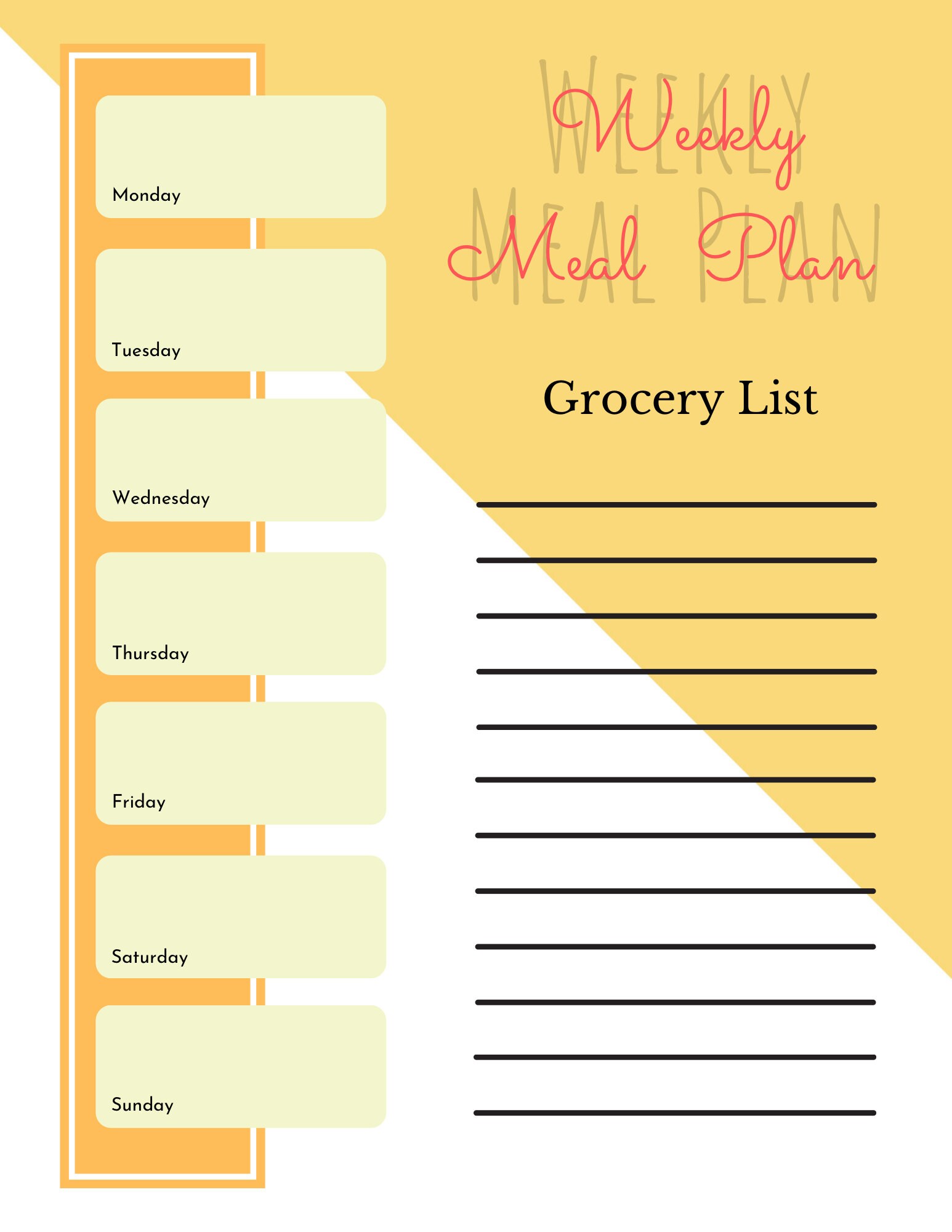 Weekly Meal Planner Printable PDF With Grocery List - Etsy Finland