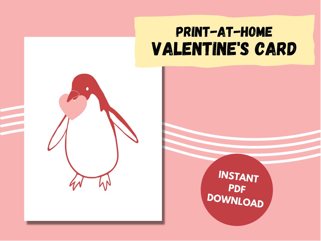Penguin Valentine Card Printable, Cute Penguin, Galentine, Anniversary ...