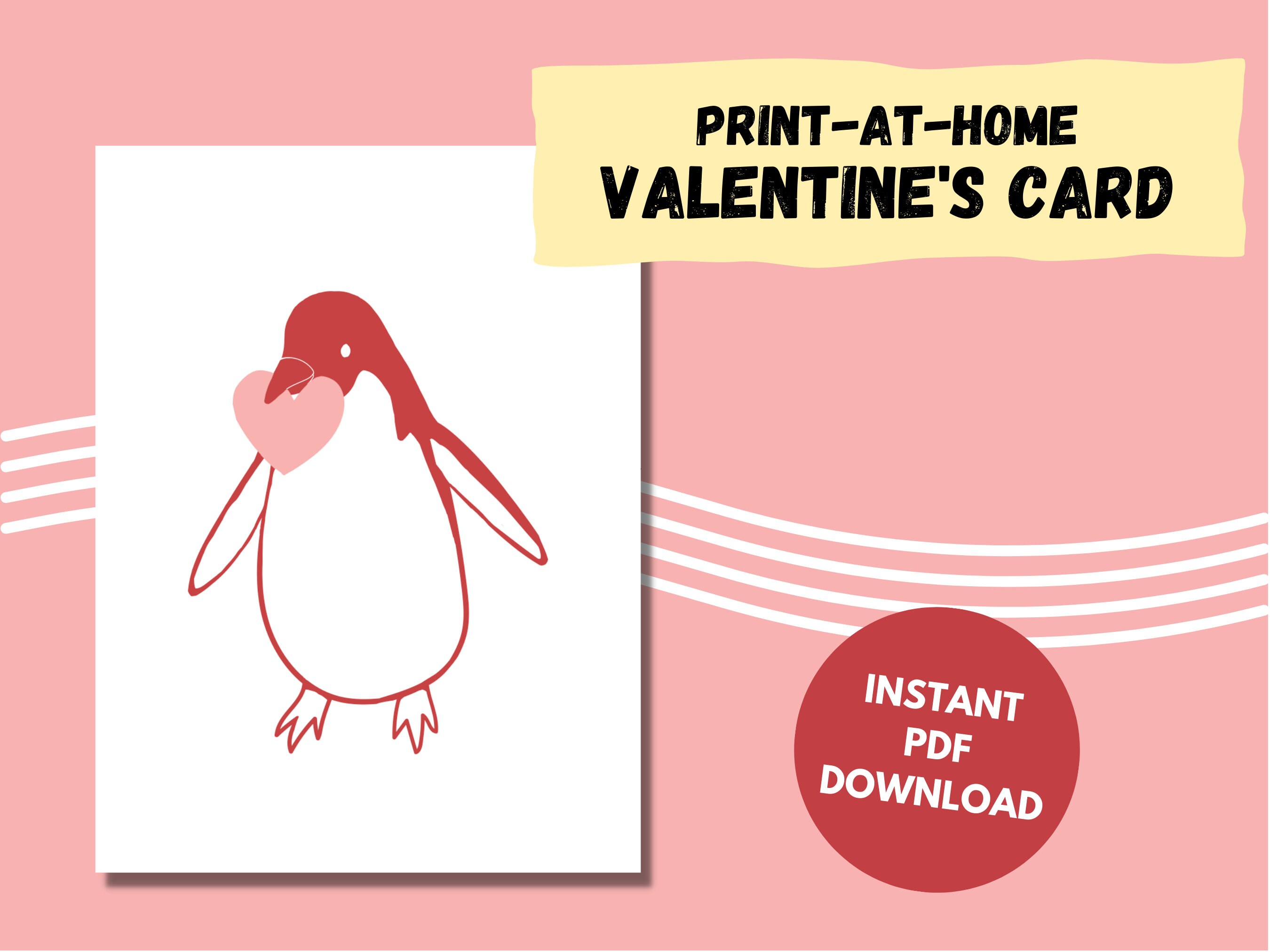 Penguin Valentine Card Printable, Cute Penguin, Galentine, Anniversary ...