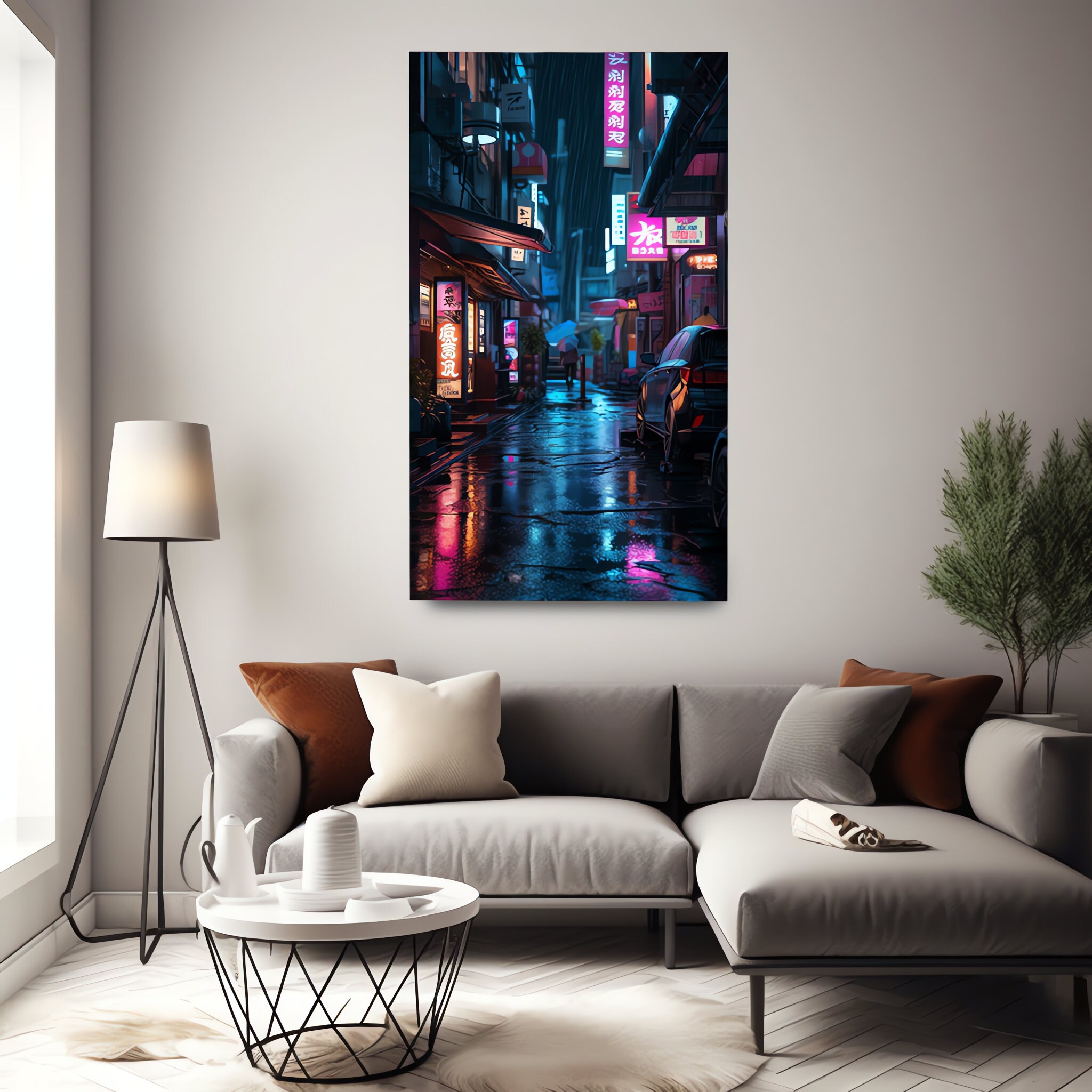 Tokyo Japan Neon Lights Alleyway Signs Dark Moody Modern Canvas Wall ...