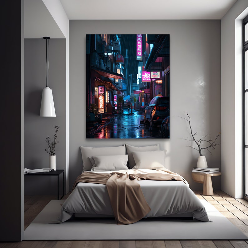 Tokyo Japan Neon Lights Alleyway Signs Dark Moody Modern Living Room ...