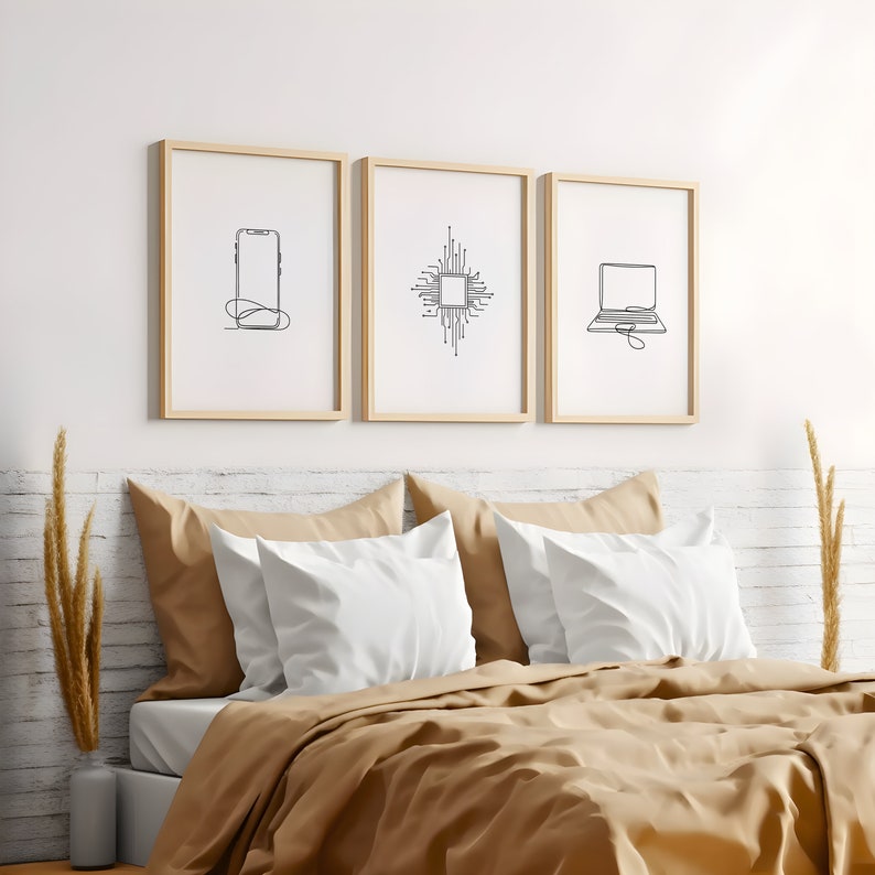 Technology Art Minimalist Printable Set of 3 Nerd Gifts Home Decor Wall ...
