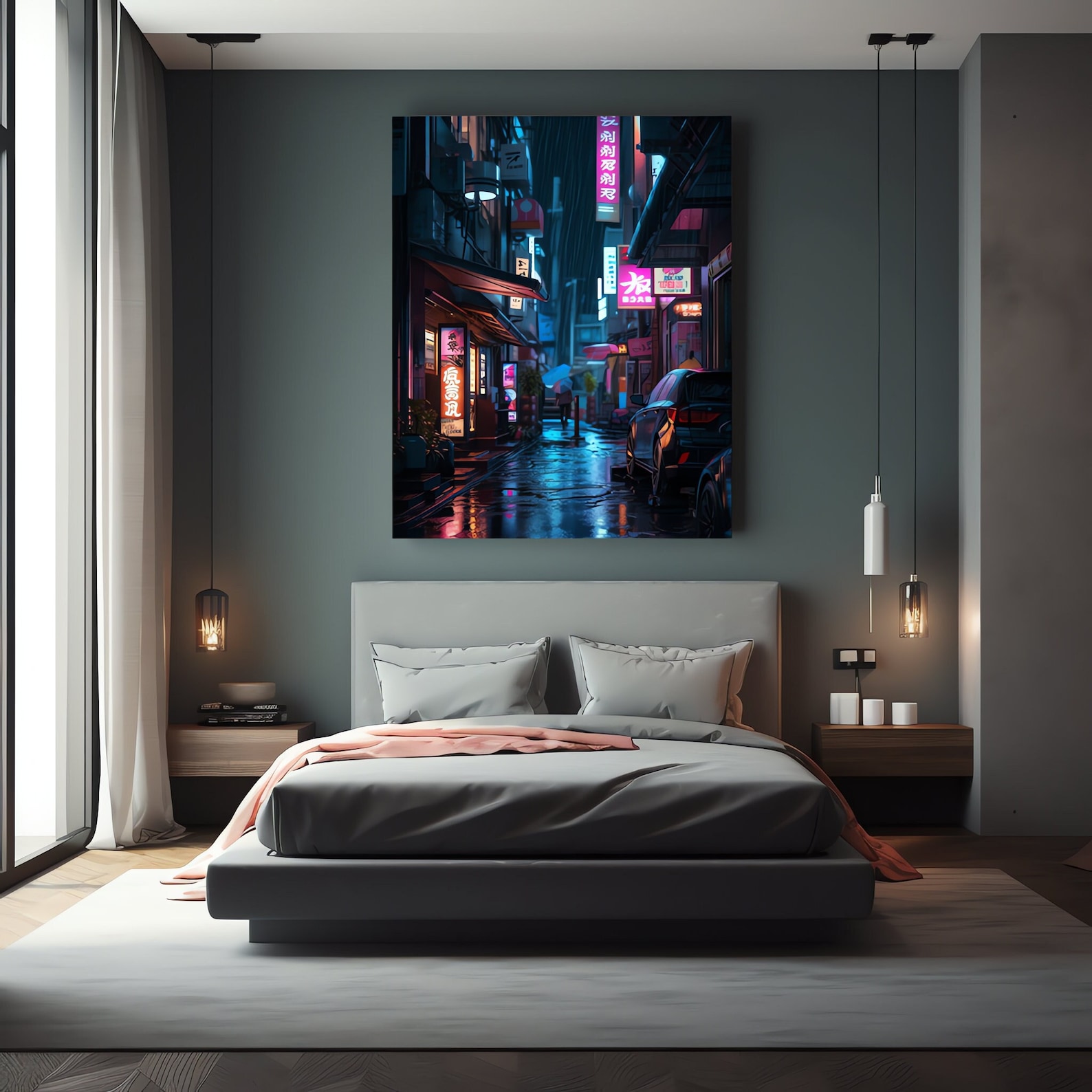 Tokyo Japan Neon Lights Alleyway Signs Dark Moody Modern Canvas Wall ...