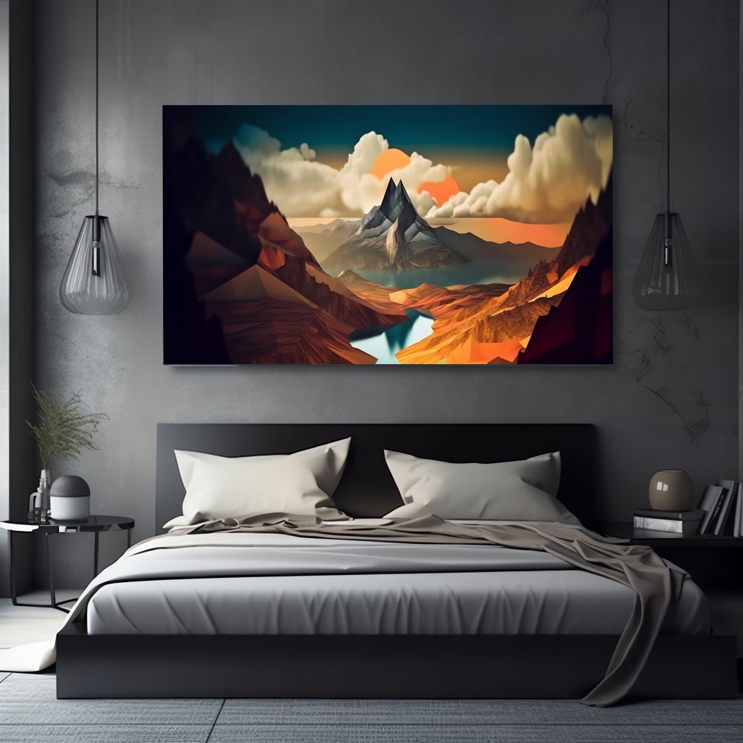 Abstract Mountain Sunset Oil Painting Canvas Art Print Minimalist Home ...