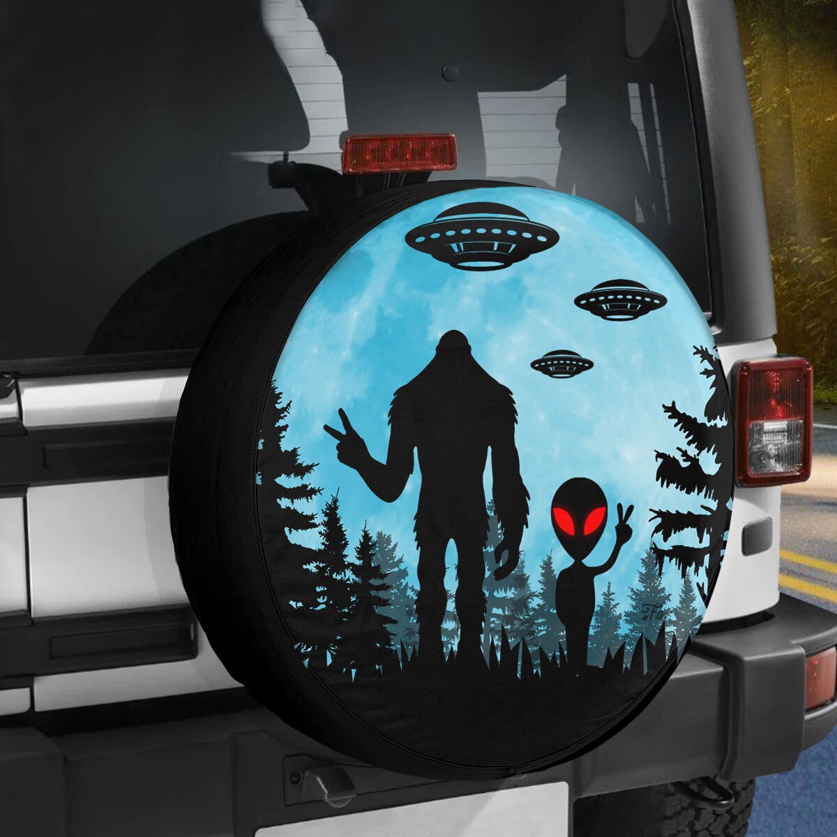 Bigfoot Alien Ufo Space Spare Tire Cover, Bigfoot Sasquatch Truck ...