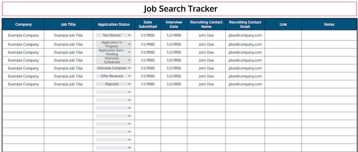 Job Tracker Spreadsheet - Google Sheets Template - Etsy