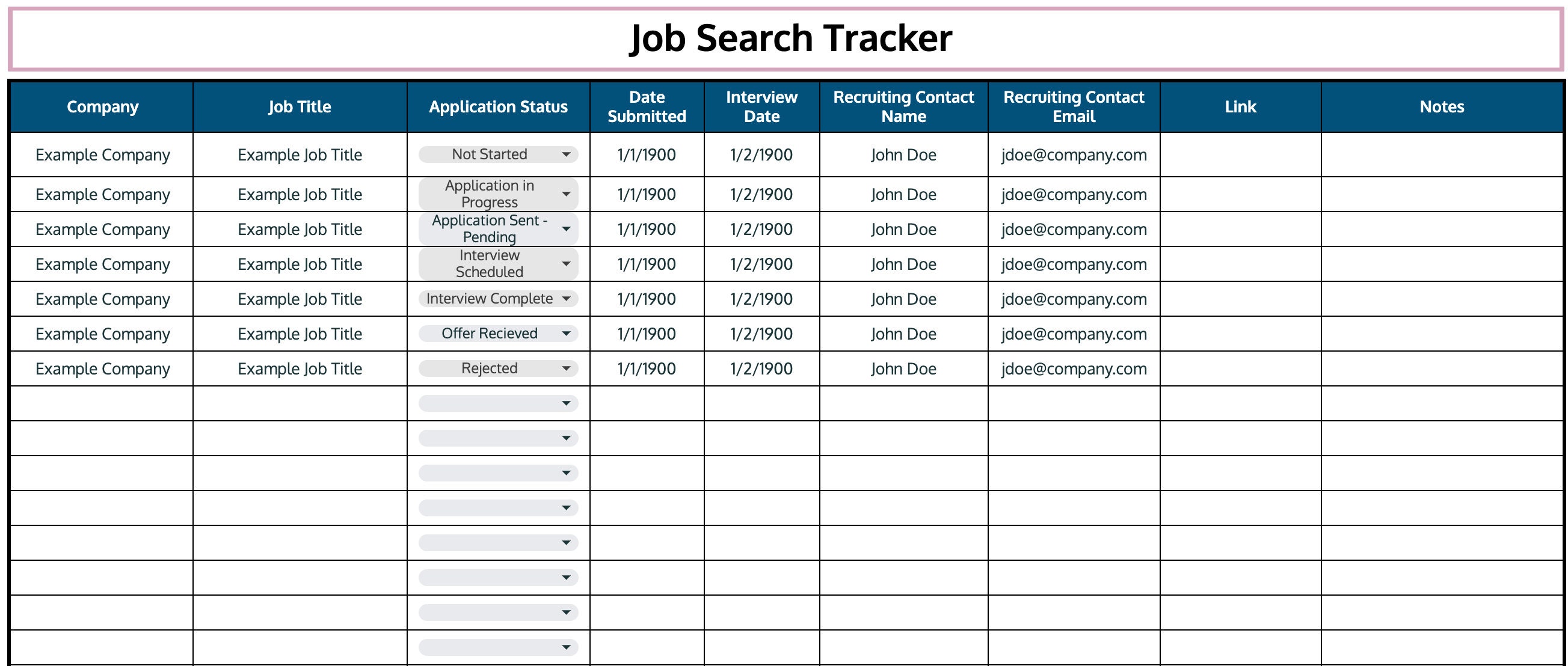 Job Tracker Spreadsheet - Google Sheets Template - Etsy