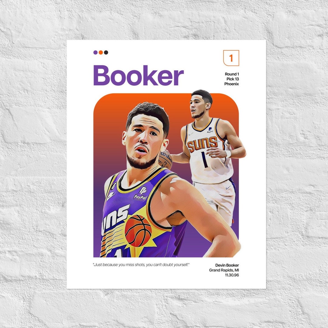 Devin Booker Poster, Phoenix Suns Art Print Minimalist, Mid-century ...