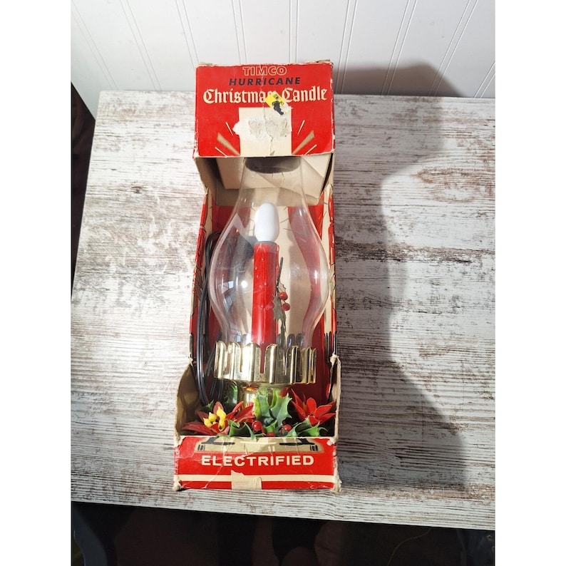 Vintage Hurricane Christmas Candle Timco Electric Poinsettia Original ...