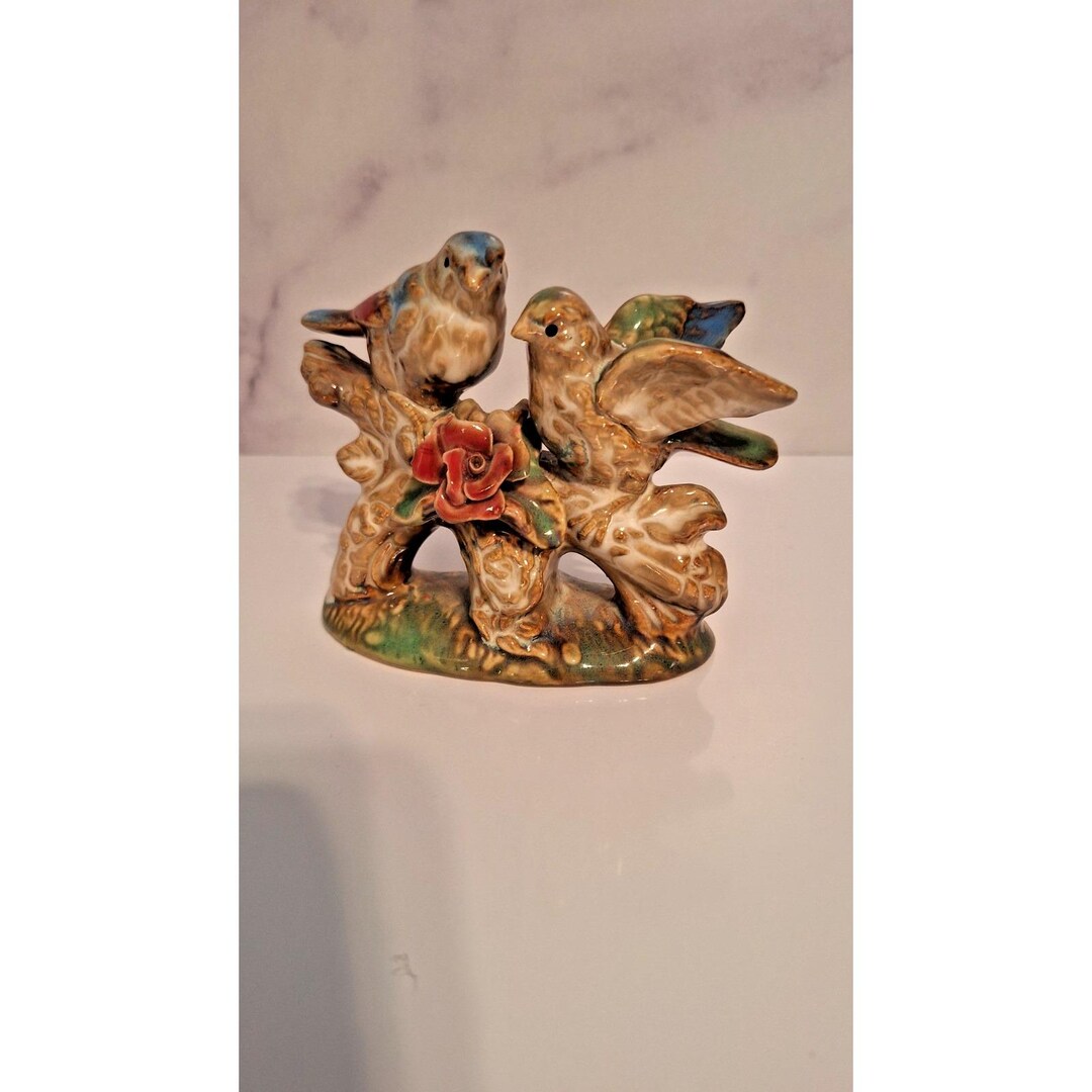 VINTAGE ART POTTERY Ceramic Song Love Birds Branch Rose Flower4.5" - Etsy