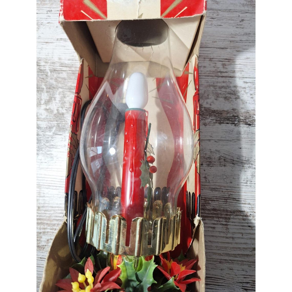 Vintage Hurricane Christmas Candle Timco Electric Poinsettia Original ...