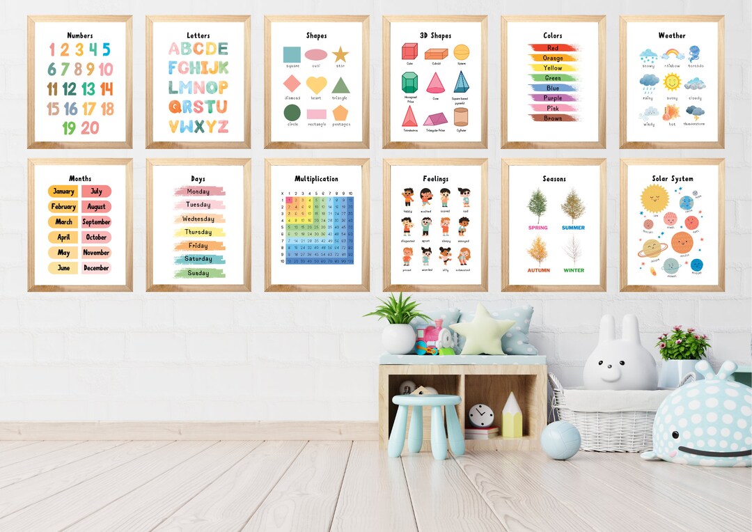 Printable Montessori Educational Poster for kids, Set of 12, Nursery ...