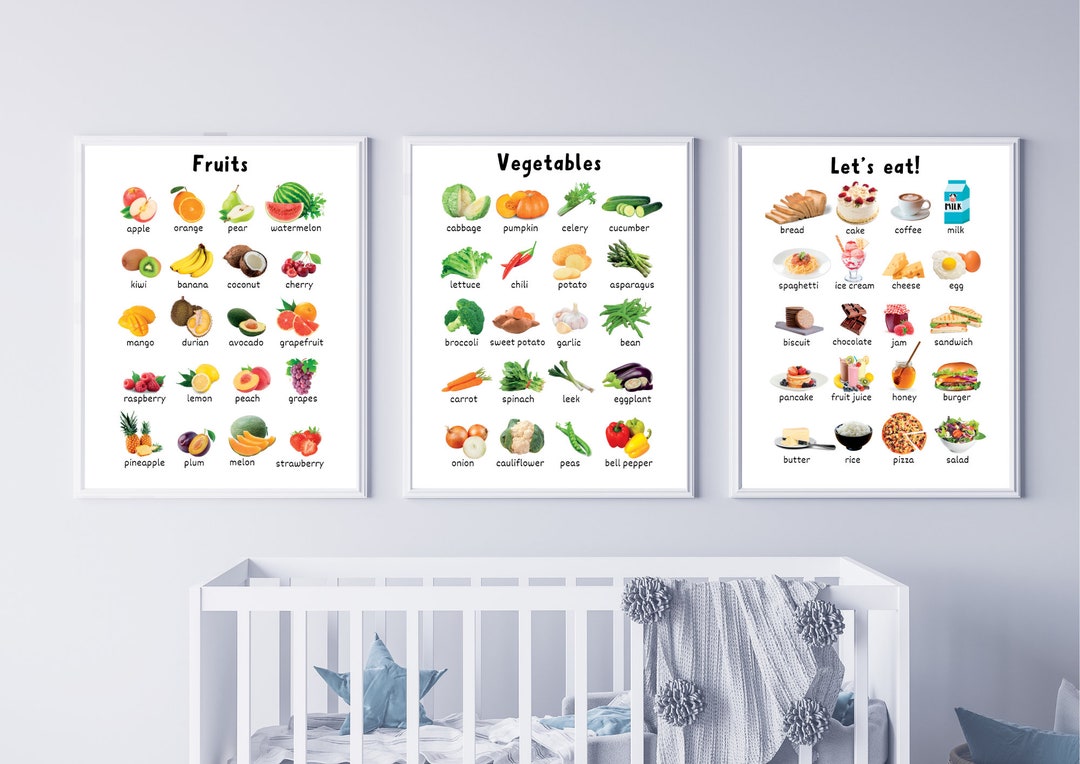 Printable Educational Poster Food Fruit Vegetable for Kids Toddler, Set ...