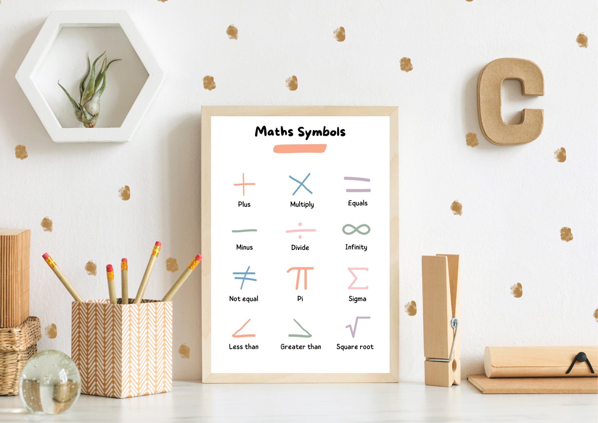 Printable Math Educational Poster Multiplication Fraction Time Symbol ...