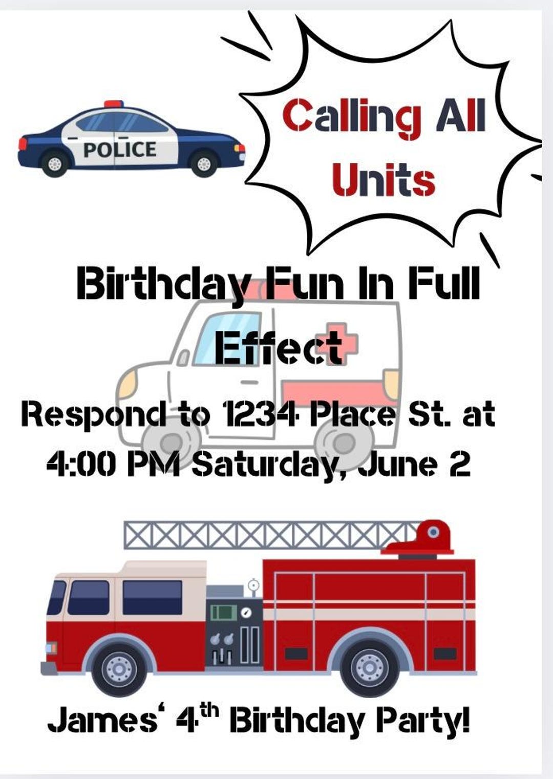 First Responders Birthday Invitations and Decorations - Etsy