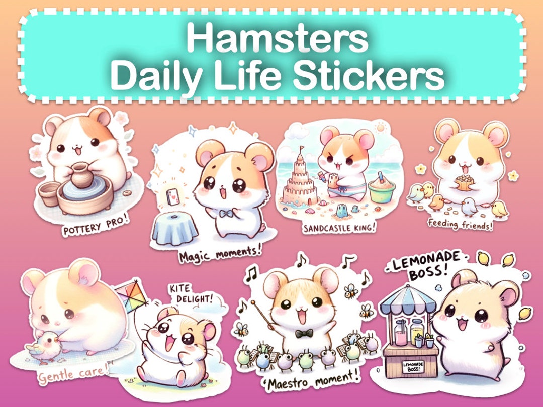 Kawaii Hamsters Stickers Pack: Cute Lifestyle Prints, Cozy Life ...