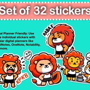 Singa Lion Kawaii Stickers: Cute SG & MY Slangs, Digital Planner ...