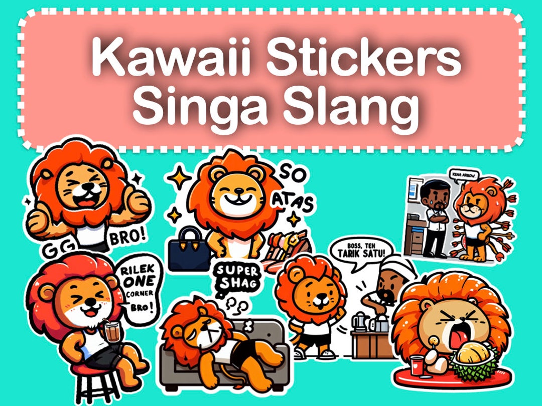 Singa Lion Kawaii Stickers: Cute SG & MY Slangs, Digital Planner ...