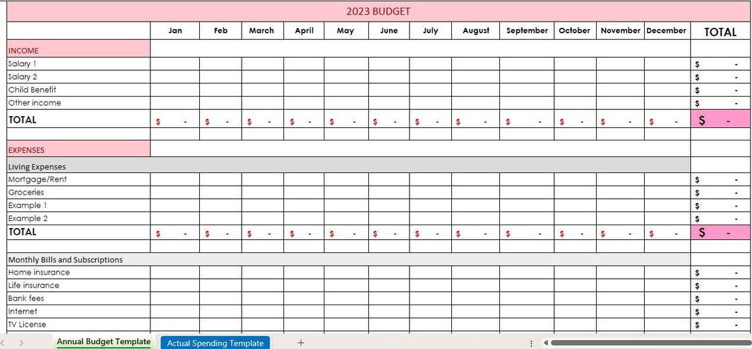Annual Monthly Budget Actual Spreadsheet | Budget| Excel Sheets Budget ...