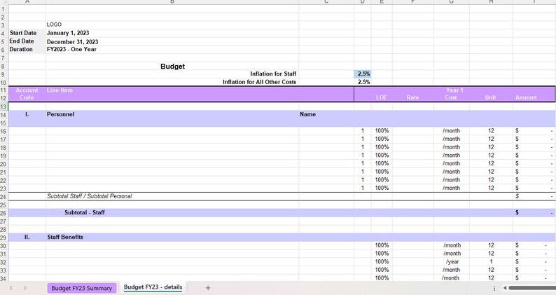 Non Profit Donor Budget| Annual Template| Budget Categories| Excel ...