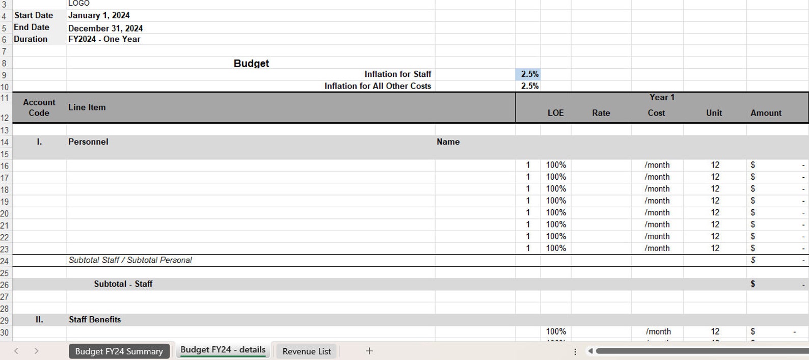 Non Profit Donor Budget| Annual Template| Budget Categories| Excel ...