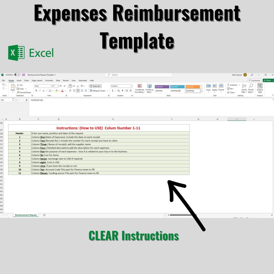 Expense Reimbursement Template| Microsoft Excel |office Business ...