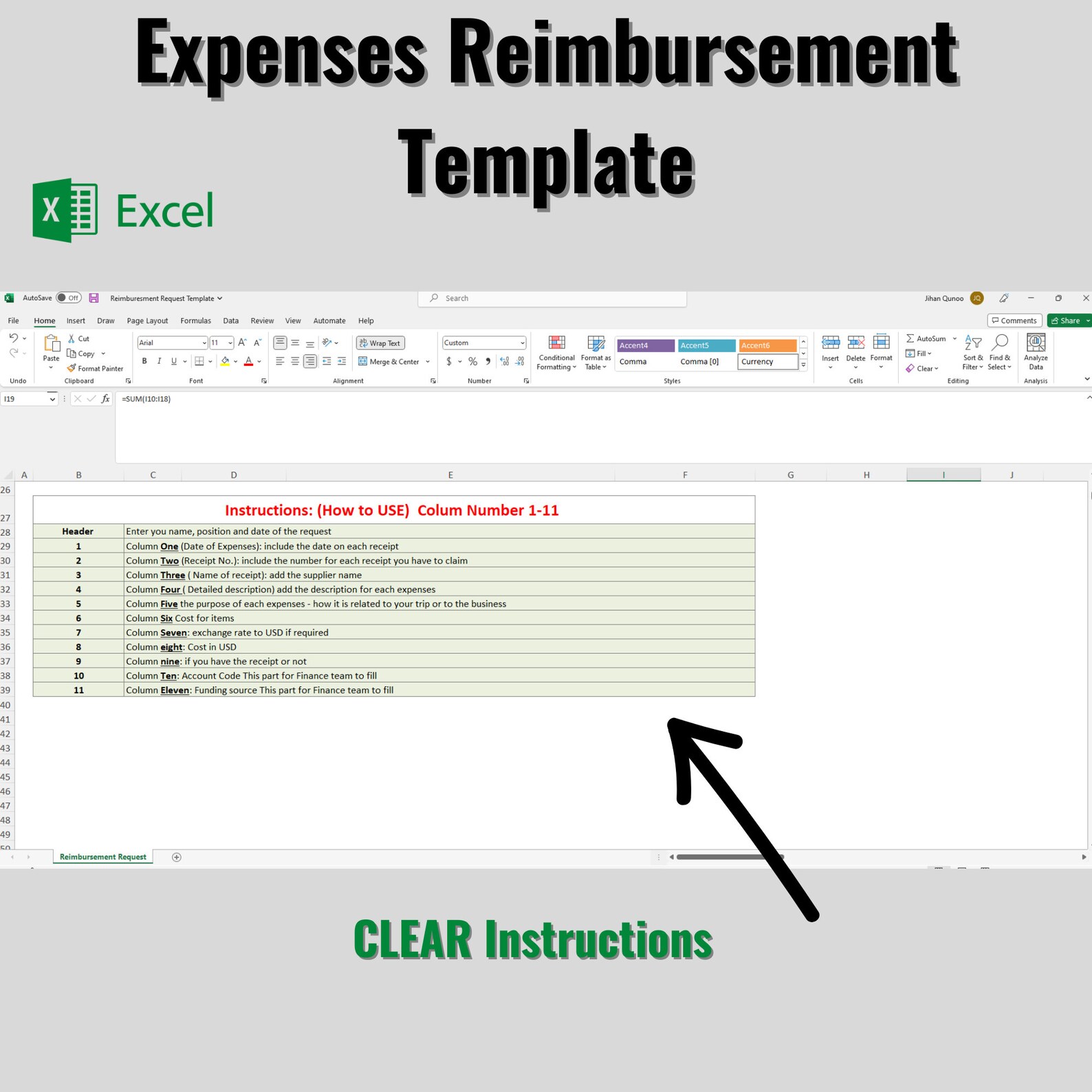 Expense Reimbursement Template| Microsoft Excel |office Business ...
