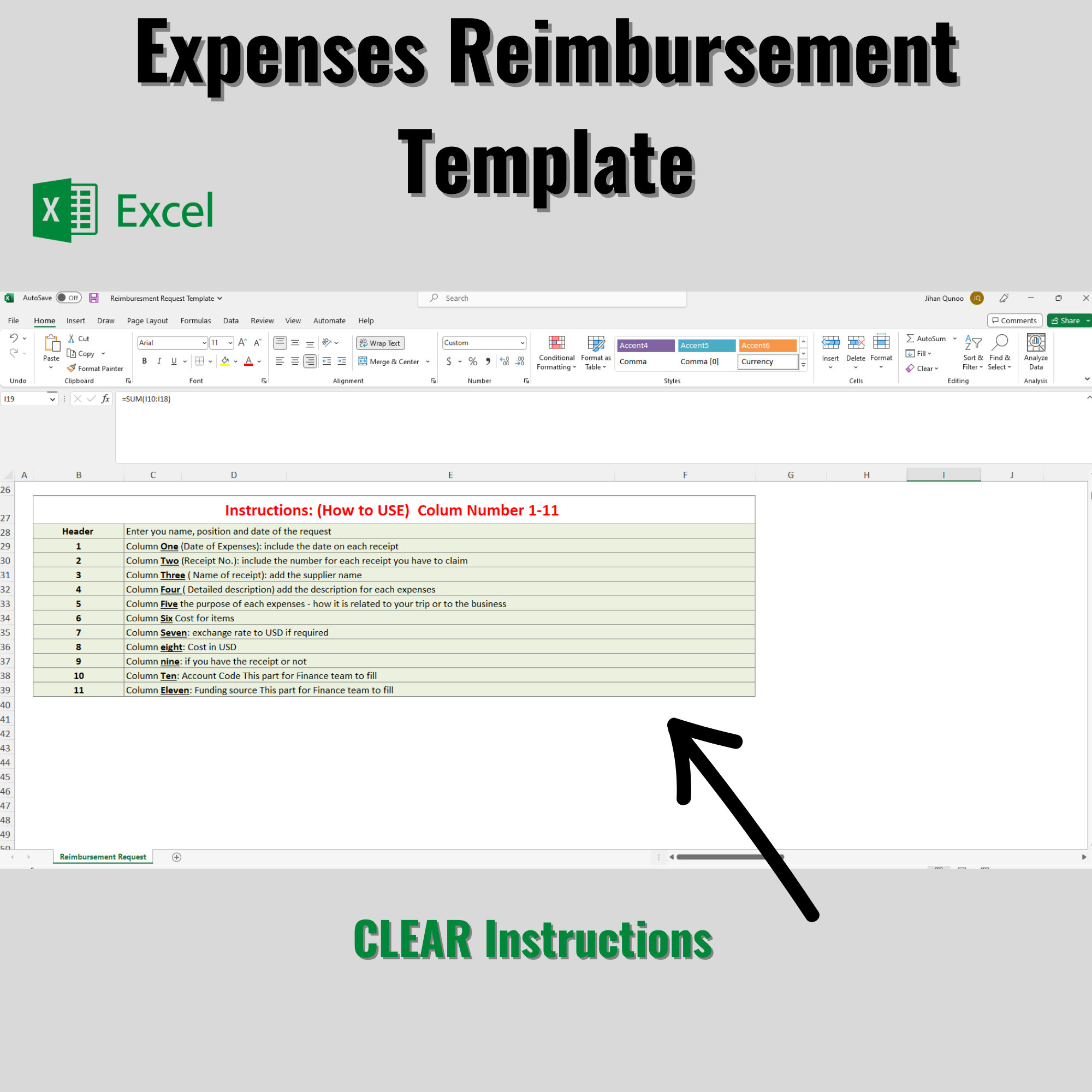 Expense Reimbursement Template| Microsoft Excel |office Business ...
