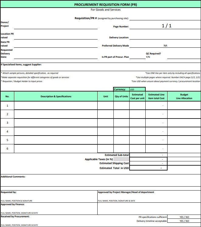 Non Profit Organization | Procurement Requisition Form PR | Microsoft ...