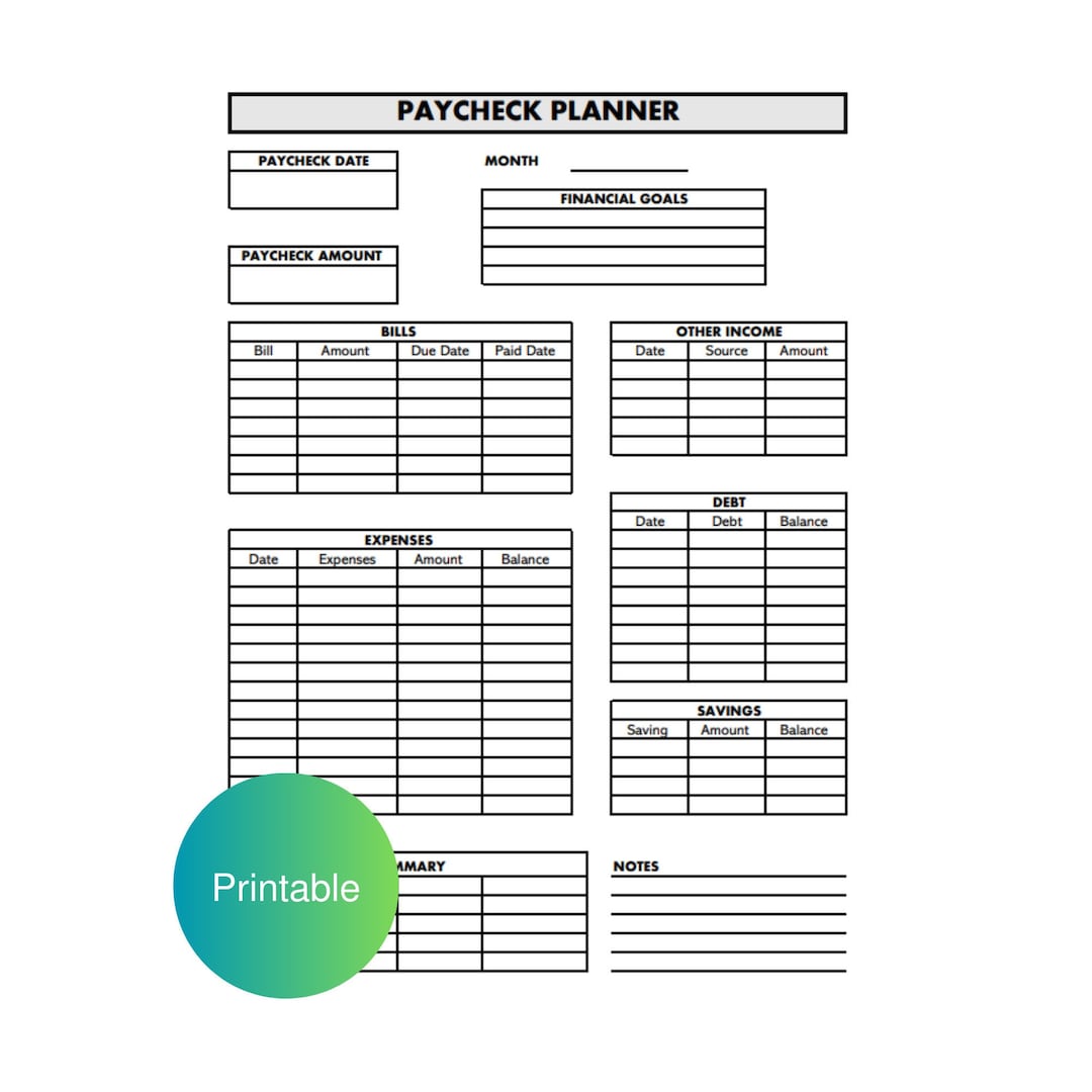 PAYCHECK PLANNER | PRINTABLE | Bi Weekly Expenses | Pdf| Plan Paycheck ...