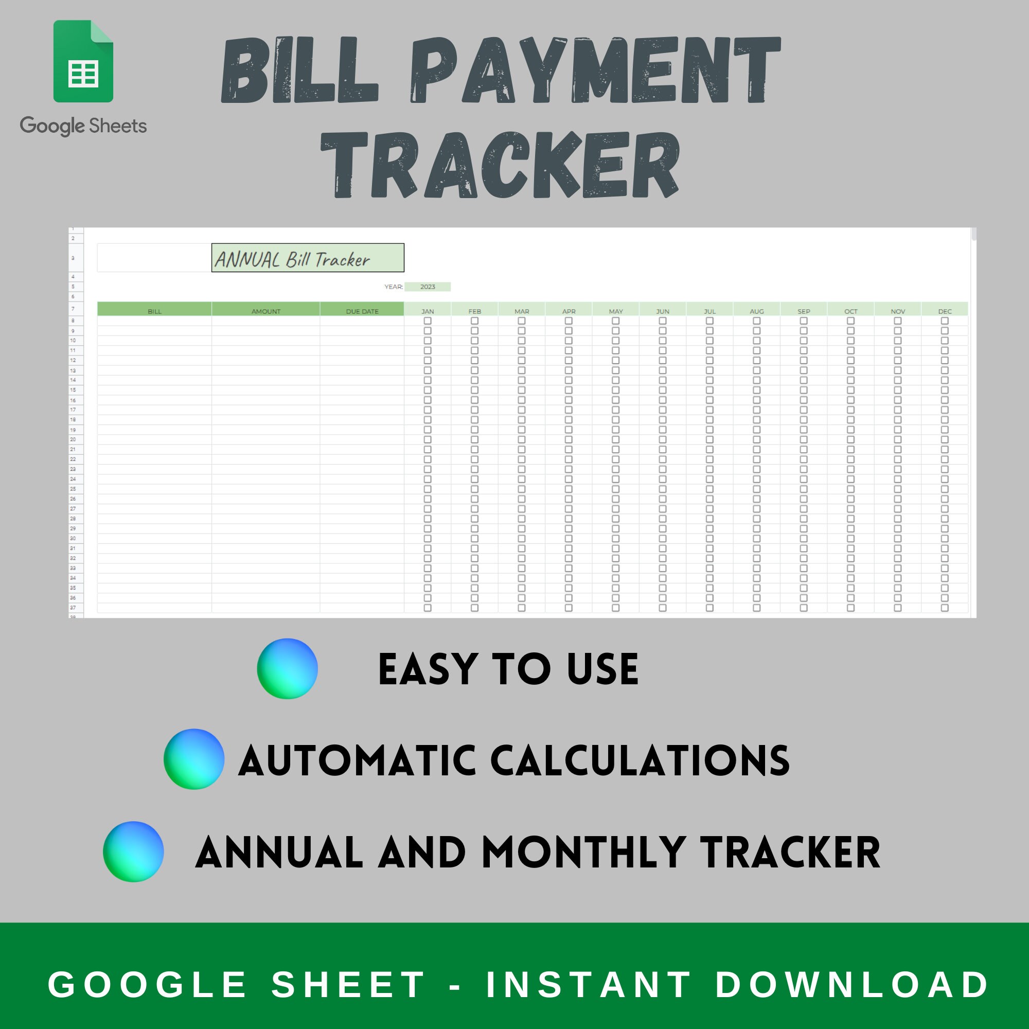 Bill Tracker Spreadsheet | Monthly Bill Tracker Spreadsheet | Google ...