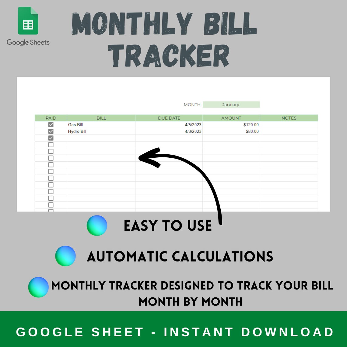 Bill Tracker Spreadsheet | Monthly Bill Tracker Spreadsheet | Google ...