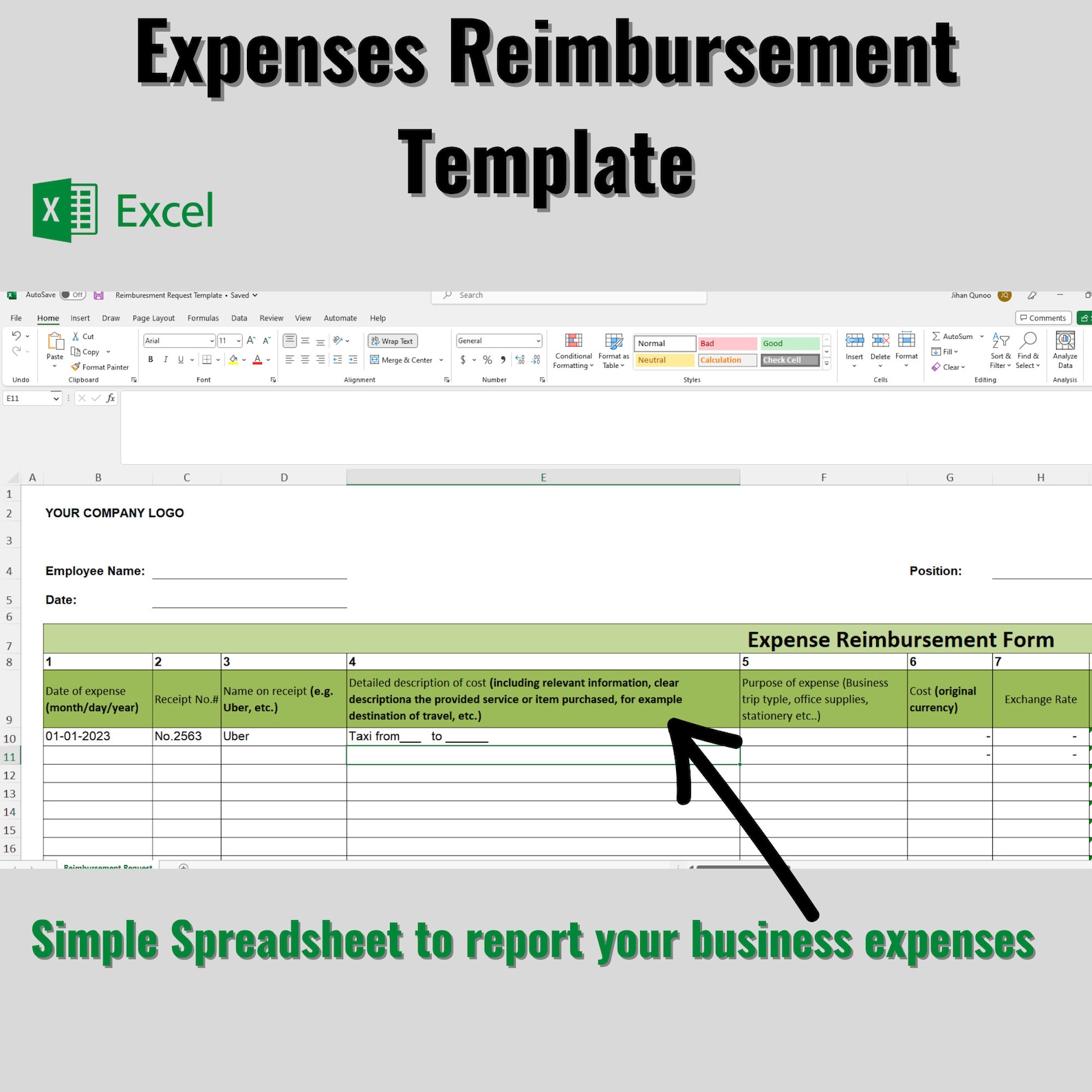 Expense Reimbursement Template| Microsoft Excel |office Business ...